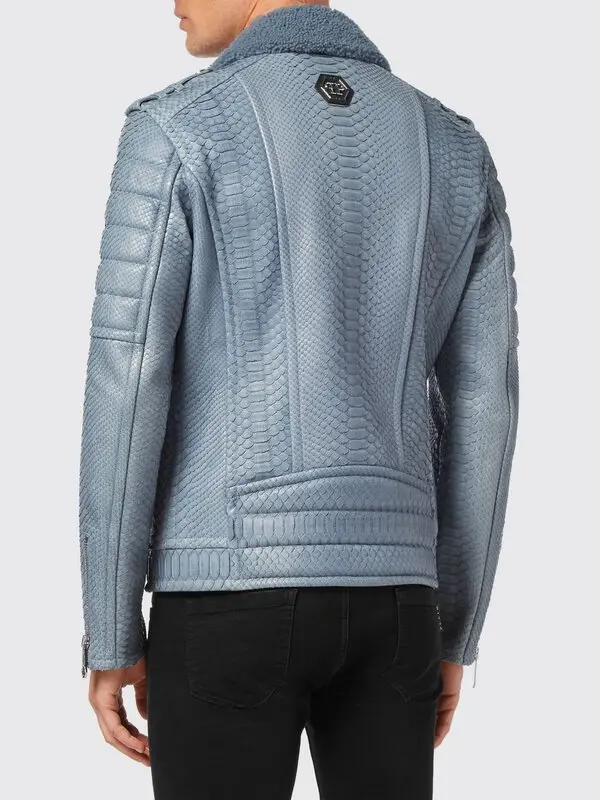 Philipp Plein Snake Leather Biker Jacket - Turquoise