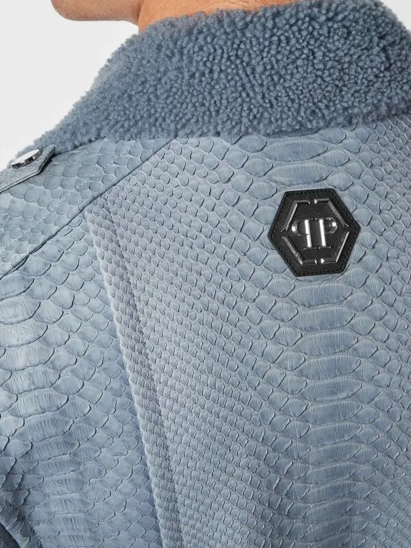Philipp Plein Snake Leather Biker Jacket - Turquoise