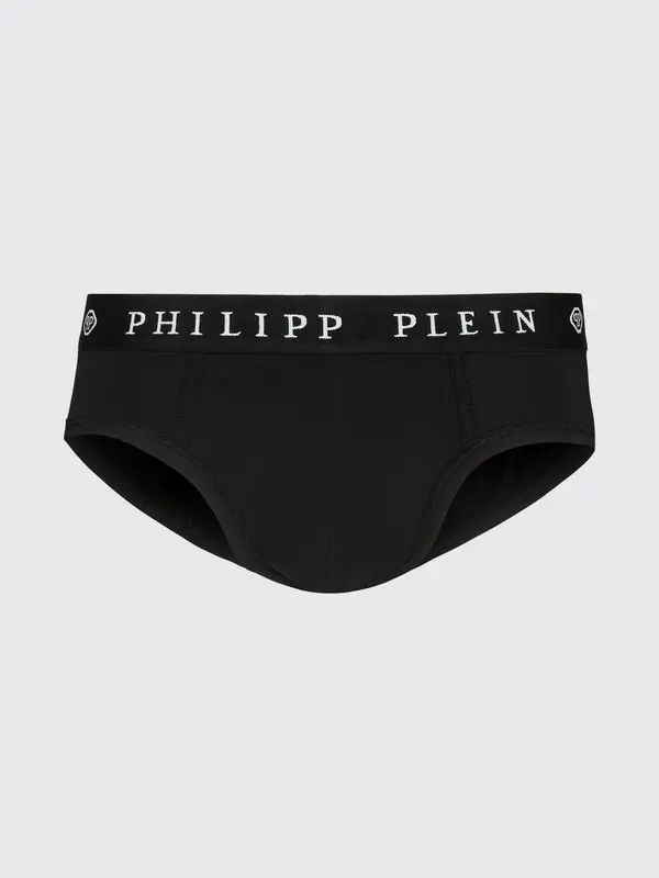 Philipp Plein Stretch Cotton Briefs With Logo - Black