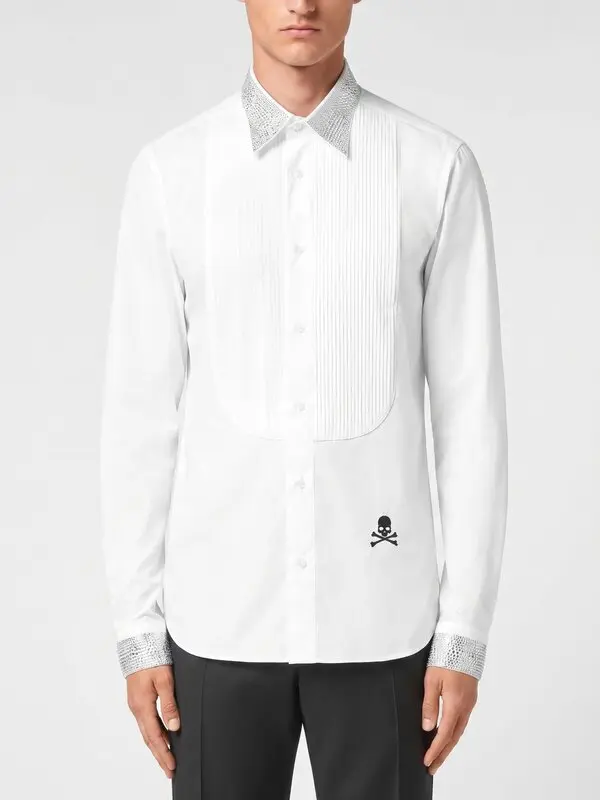 Philipp Plein Cotton Shirt With Jewel Collar