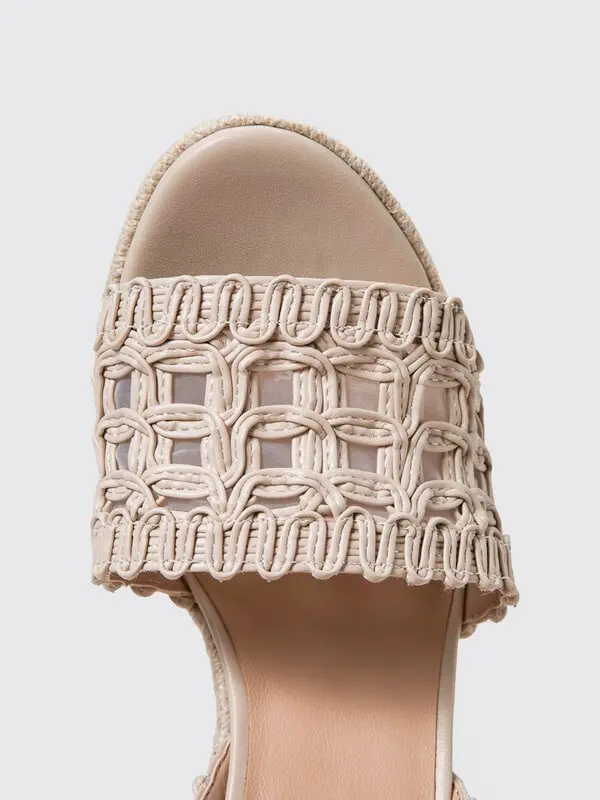 TWINSET Embroidered Faux Leather Wedge Sandal With Jute Platform