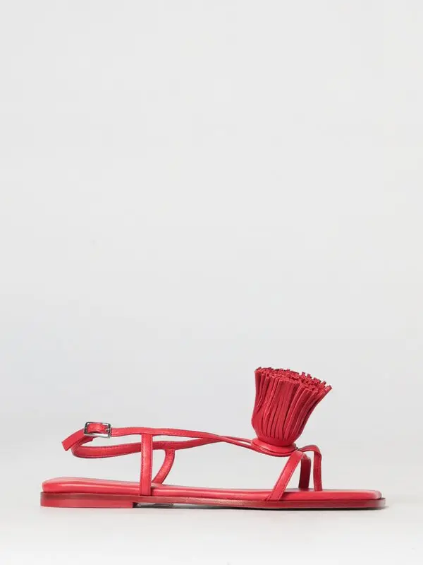 VIC MATIE Leather Thong Sandals With Tassels - Red