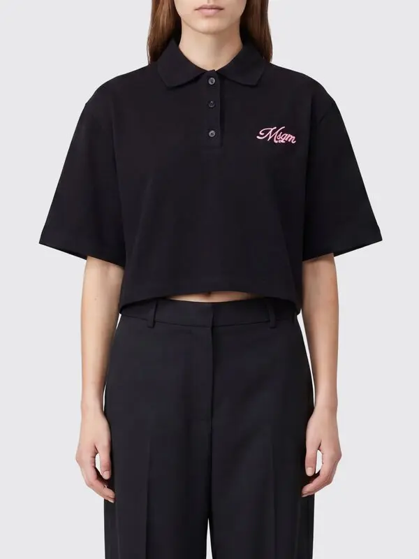 MSGM Cropped Cotton Polo Shirt - Black
