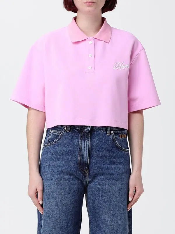 MSGM Cropped Cotton Polo Shirt - Pink
