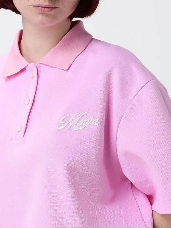 MSGM Cropped Cotton Polo Shirt - Pink