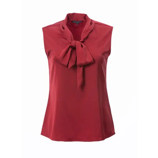 CARLOSLINES Sleeveless Bow Tie Neck Blouse
