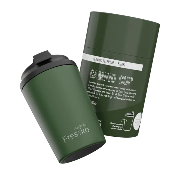 FRESSKO Camino 12oz / 340ml Reusable Coffee Cup, Ceramic Khaki - Green