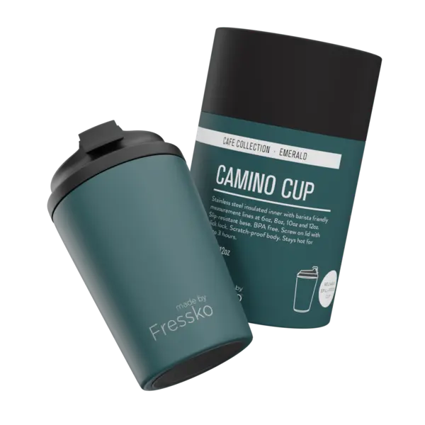 FRESSKO Camino 12oz / 340ml Reusable Coffee Cup, Stainless Steel Emerald - Green