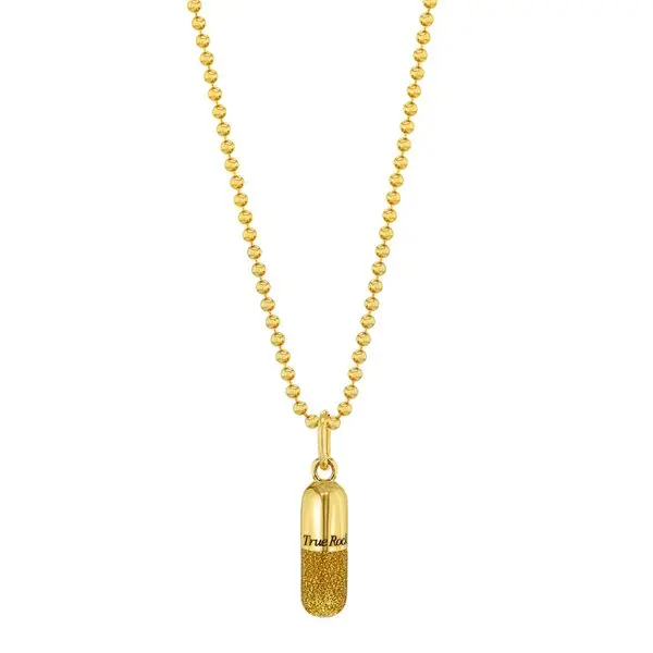 TRUE ROCKS 18kt Gold Plated & Gold Glitter Enamel Pill Pendant Necklace - Brown/gold