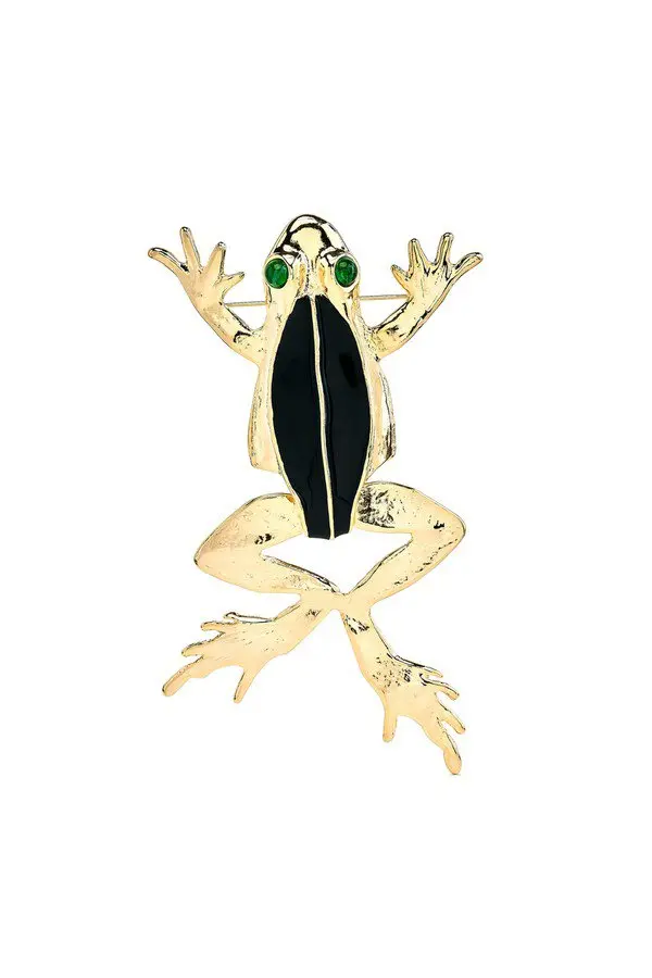 KENNETH JAY LANE And Black Enamel Frog Pin - Gold
