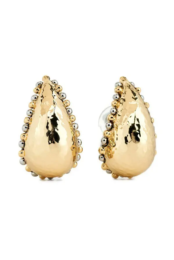 KENNETH JAY LANE Teardrop Beaded Huggie Post Earrings - Gold