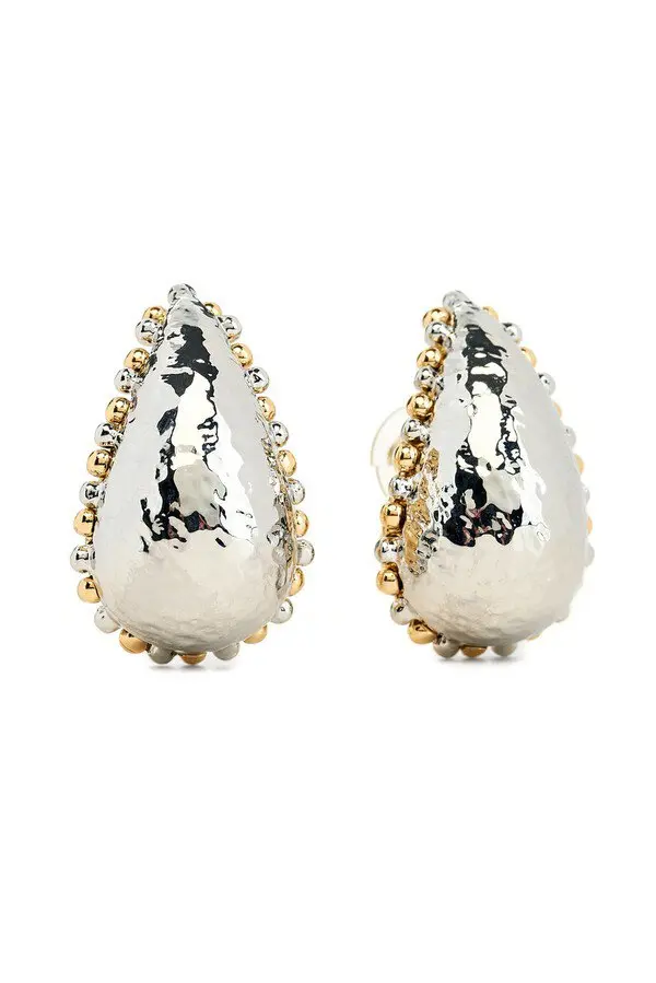 KENNETH JAY LANE Teardrop Beaded Huggie Earrings - Silver