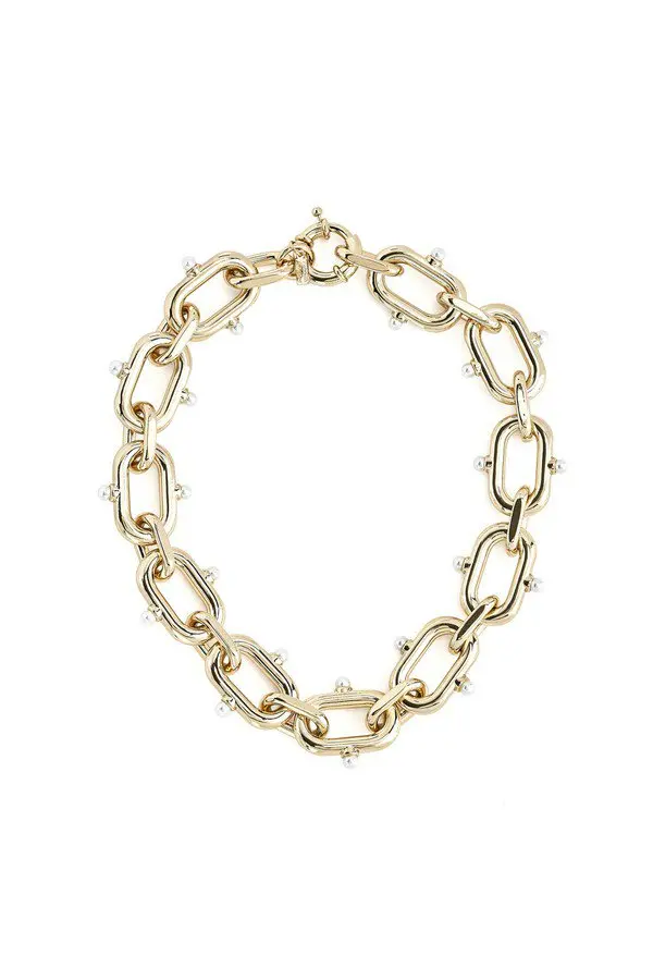 KENNETH JAY LANE Link Necklace With Pearl Accents - Gold