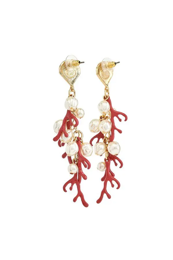 KENNETH JAY LANE Shell Top Pearl And Branches Drop Earrings