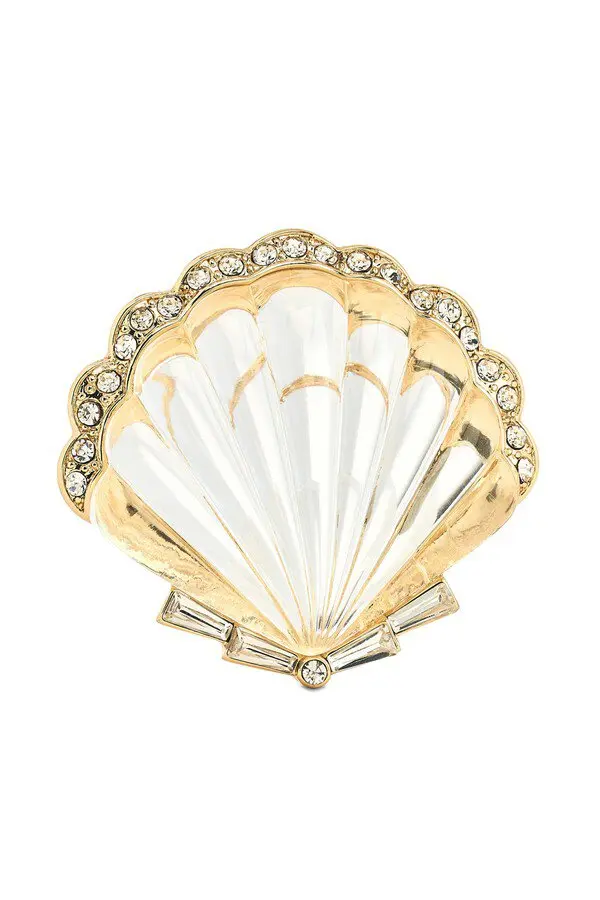 KENNETH JAY LANE Scallop Shell Pin With Crystal Edging - Gold