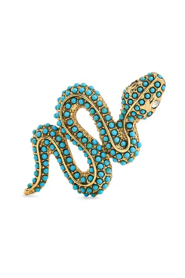 KENNETH JAY LANE Light Antique Snake Pin With Turquoise Accents - Gold