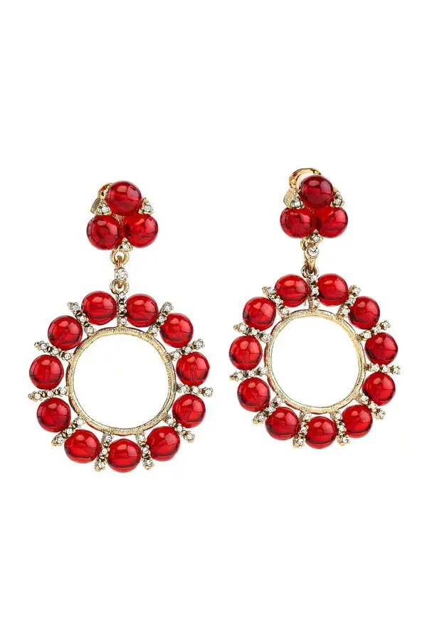 KENNETH JAY LANE Ruby Glass Drop Clip Earrings - Gold