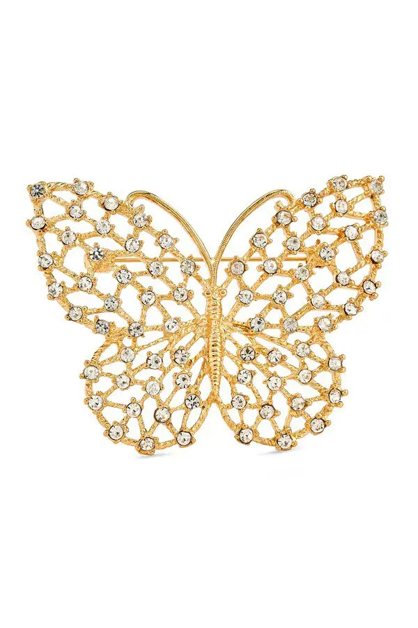 KENNETH JAY LANE Rhinestone Openwork Butterfly Pin - Gold
