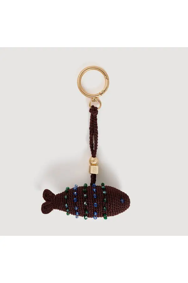 Sandro Crochet Fish Keyring With Embroidery - Brown