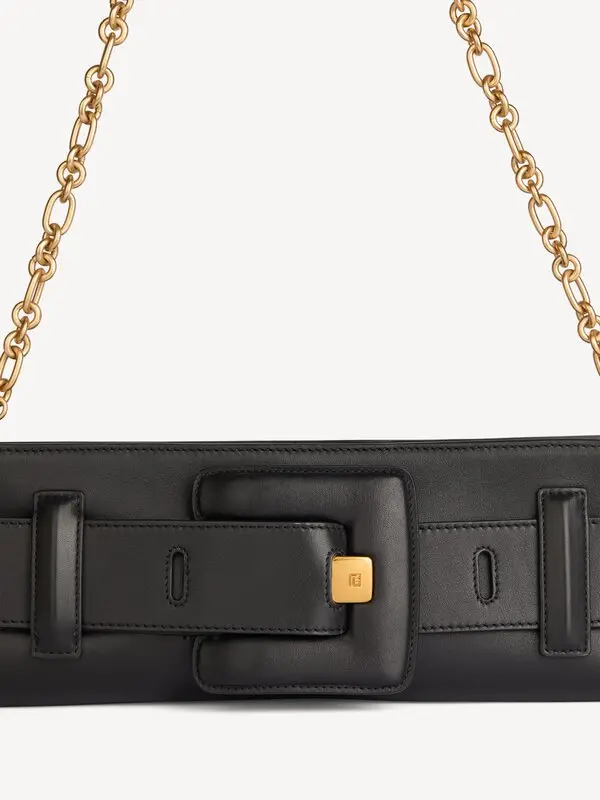 Balmain Anthem Smooth Leather Clutch With Belted Detailing And Chain Strap