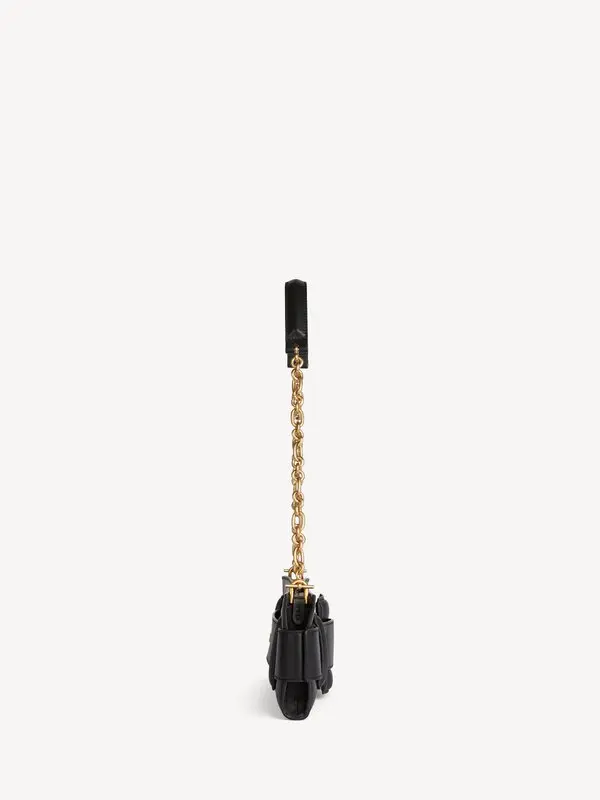 Balmain Anthem Smooth Leather Clutch With Belted Detailing And Chain Strap