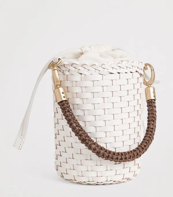 Eleventy Woven Leather Bucket Bag With Raffia Handle
