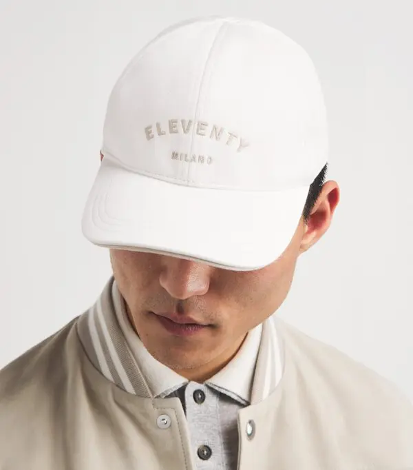 Eleventy Cotton Baseball Cap With Embroidered Logo - Ivory