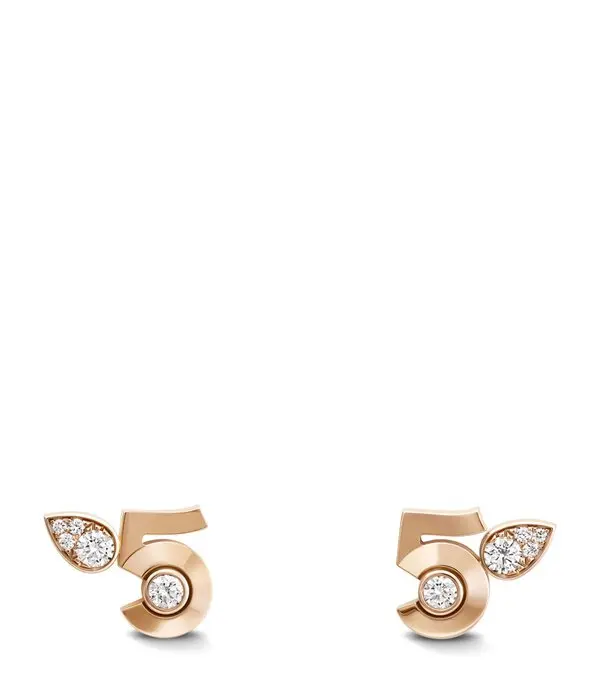 Chanel Extrait De N°5 Stud Earrings With Diamonds In 18k Gold - Beige