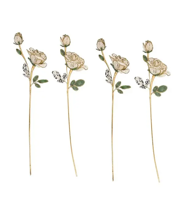 MACKENZIE-CHILDS White Rose Beaded Stems - Gold