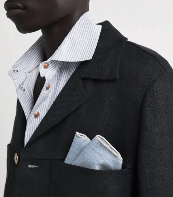 Eleventy Wool-cotton Pocket Square - Blue