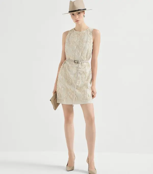 Brunello Cucinelli Cotton-blend Embroidered Mini Dress - Grey
