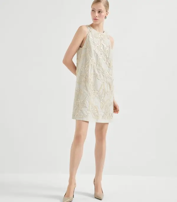 Brunello Cucinelli Cotton-blend Embroidered Mini Dress - Grey