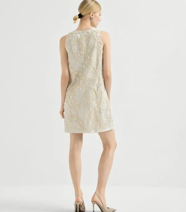 Brunello Cucinelli Cotton-blend Embroidered Mini Dress - Grey