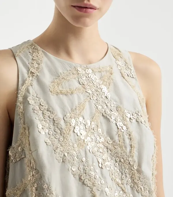 Brunello Cucinelli Cotton-blend Embroidered Mini Dress - Grey