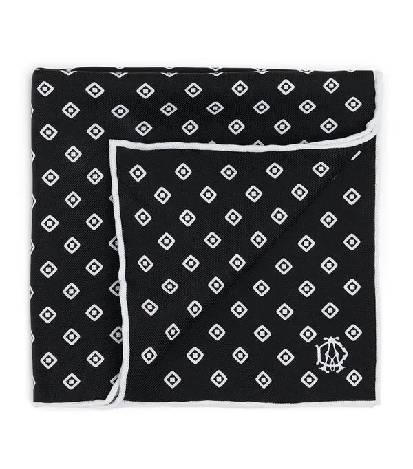 Dunhill Mulberry Silk Polka Dot Pocket Square - Black