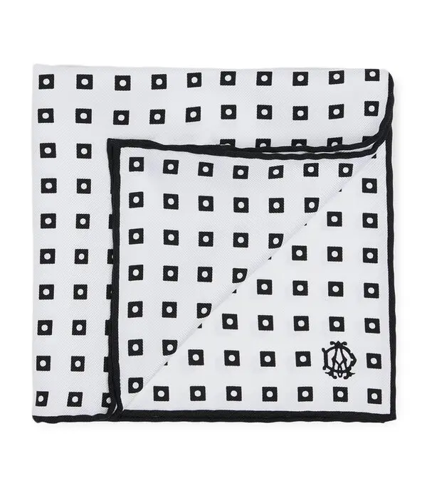 Dunhill Mulberry Silk Polka Dot Pocket Square - White