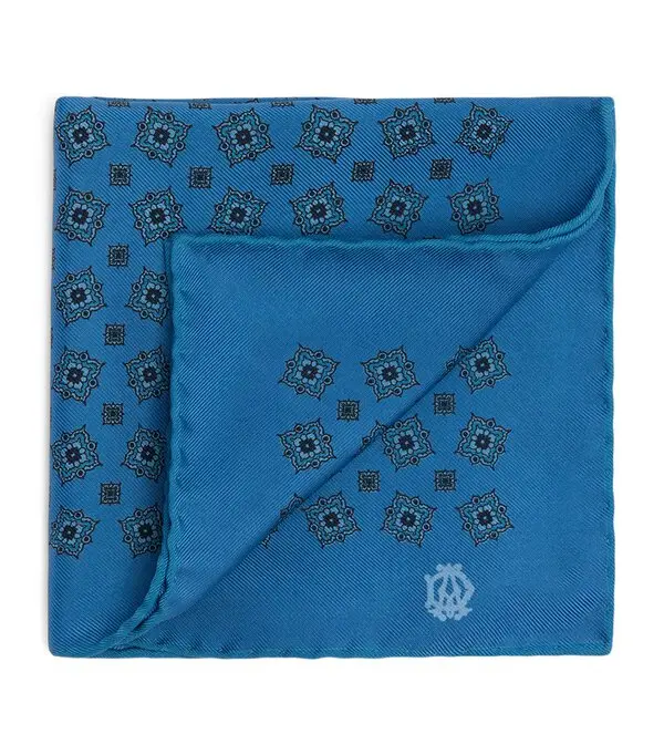 Dunhill Mulberry Silk Pocket Square - Blue
