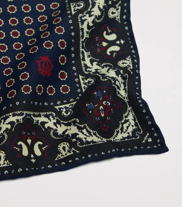 Dunhill Mulberry Silk Floral Medallion Pocket Square - Red