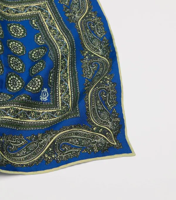 Dunhill Mulberry Silk Printed Pocket Square - Blue