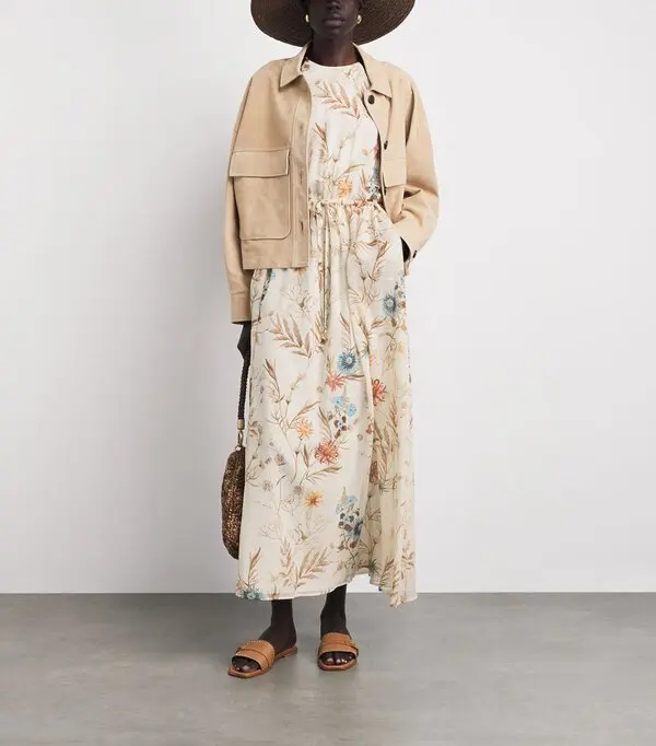 Eleventy Floral Print Silk Maxi Dress