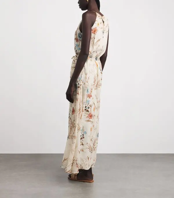 Eleventy Floral Print Silk Maxi Dress
