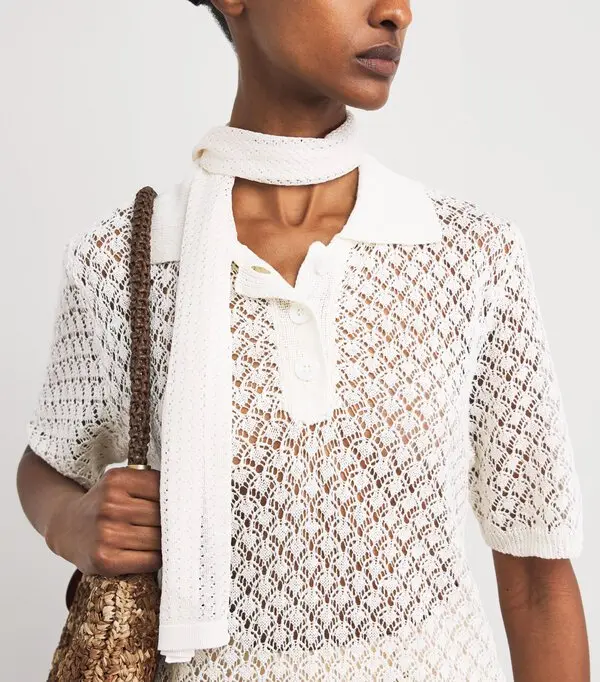 Eleventy Linen-cotton-silk Blend Pointelle Knit Polo Sweater - Ivory