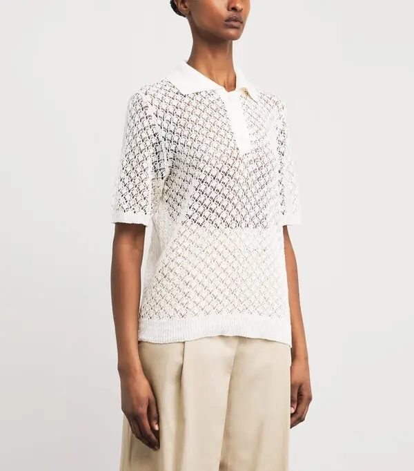 Eleventy Linen-cotton-silk Blend Pointelle Knit Polo Sweater - Ivory