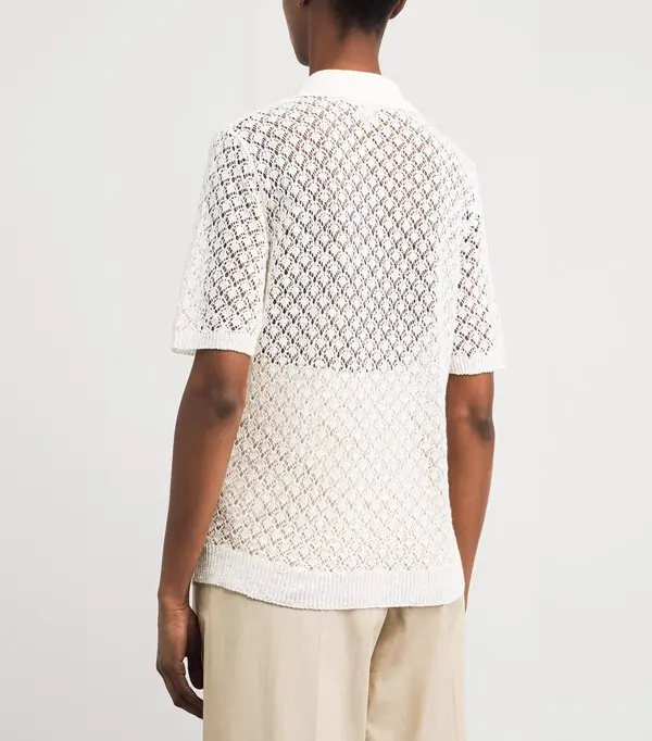 Eleventy Linen-cotton-silk Blend Pointelle Knit Polo Sweater - Ivory