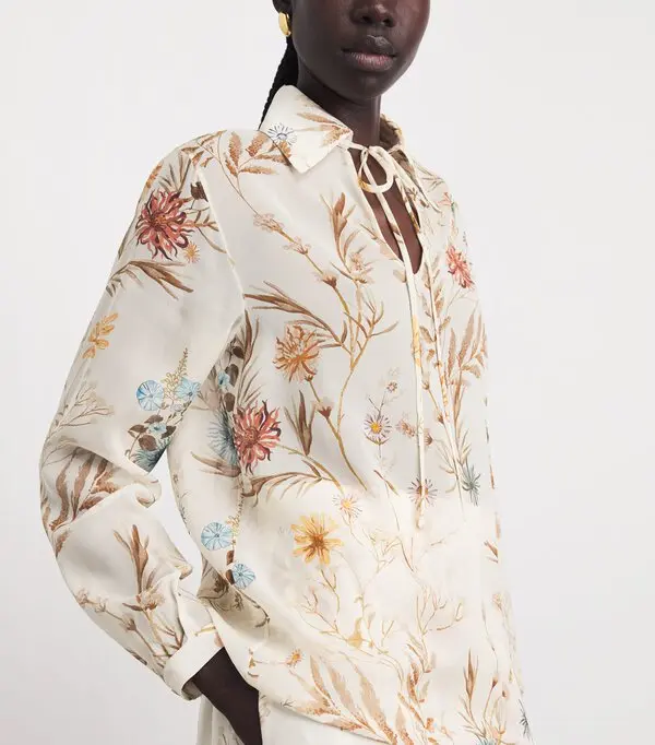 Eleventy Silk Floral Print Blouse - Beige