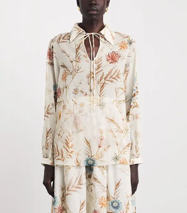 Eleventy Silk Floral Print Blouse - Beige