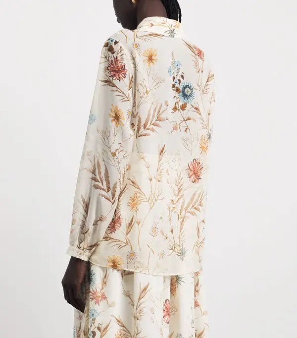 Eleventy Silk Floral Print Blouse - Beige