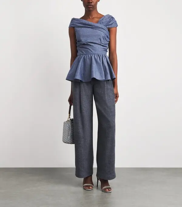 Eleventy Wool-linen Blend Trousers With Sequins