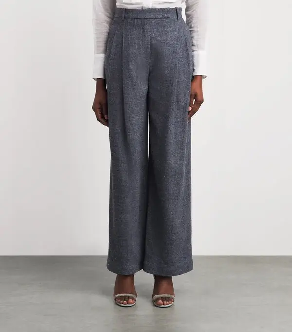 Eleventy Wool-linen Blend Trousers With Sequins