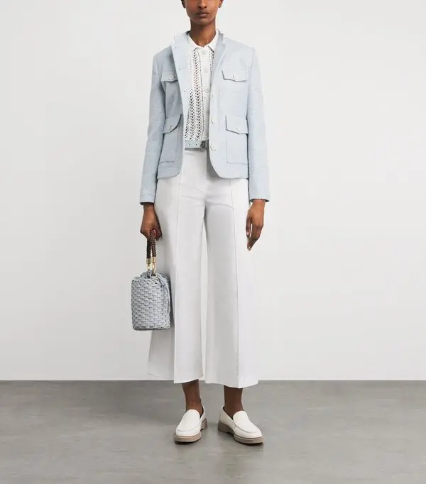 Eleventy Cropped Wide-leg Stretch-cotton Trousers